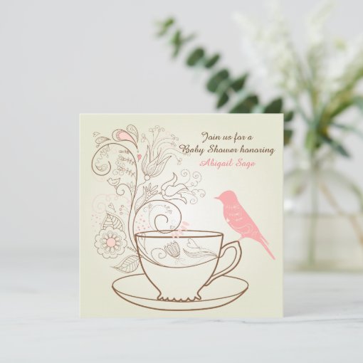 Pretty Bird Tea Party Girls Baby Shower Invitation | Zazzle