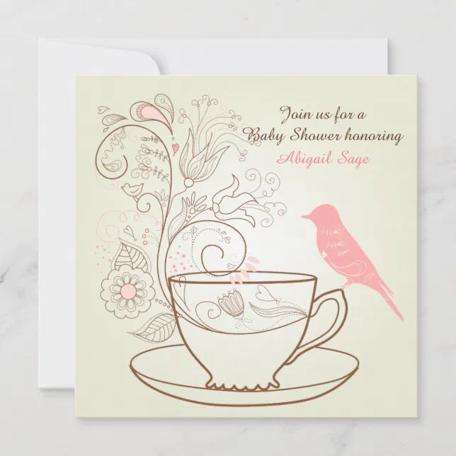 Pretty Bird Tea Party Girls Baby Shower Invitation | Zazzle
