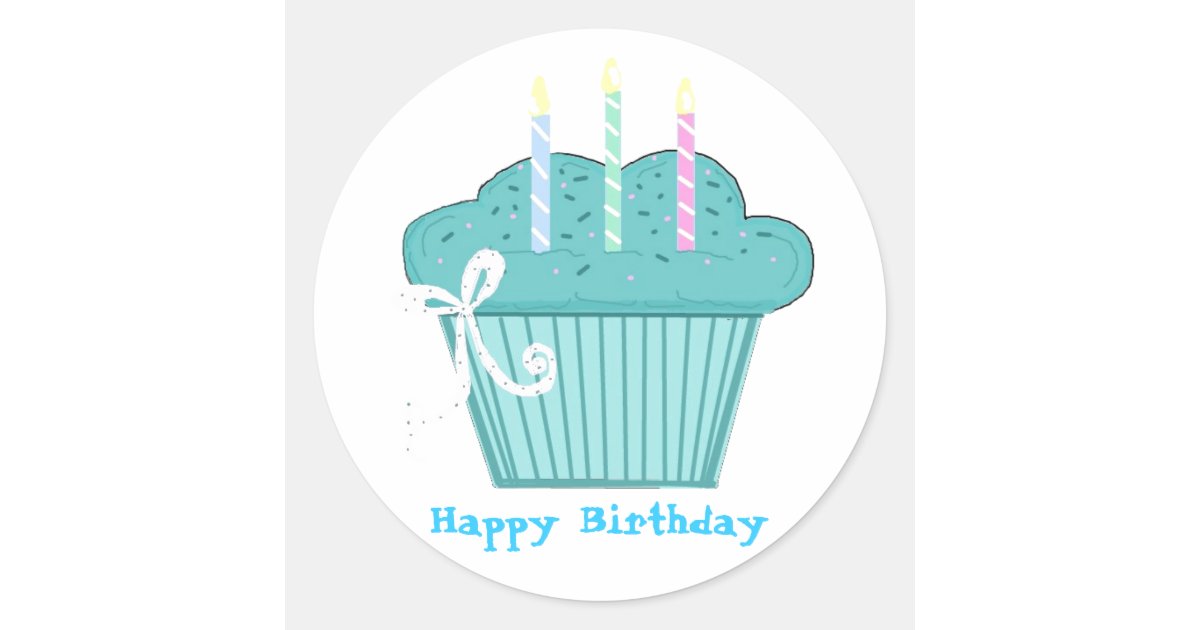 Pretty Birthday Cupcake Classic Round Sticker | Zazzle