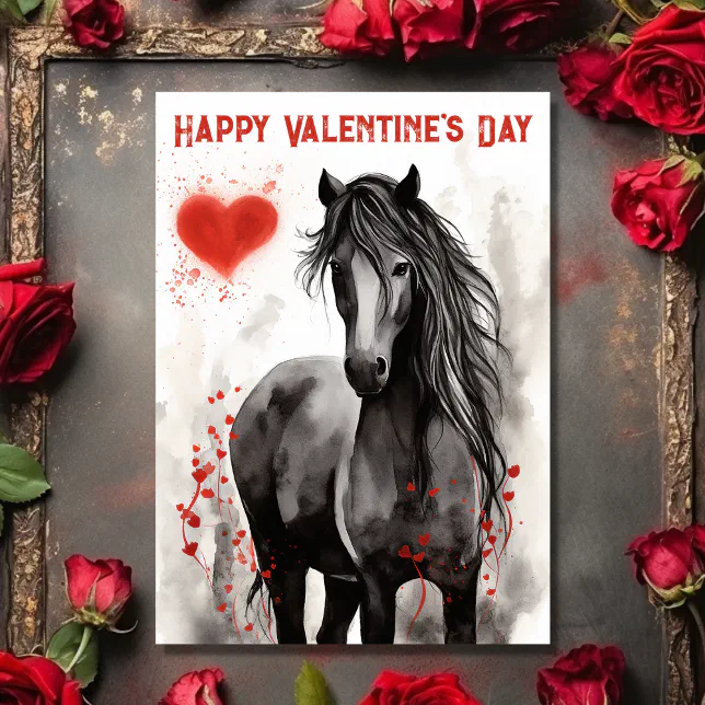 Pretty Black Horse and Hearts Valentine's Day Holiday Card | Zazzle
