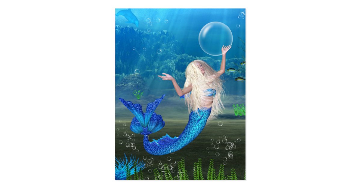 Pretty Blonde Mermaid with Bubble Postcard | Zazzle.com