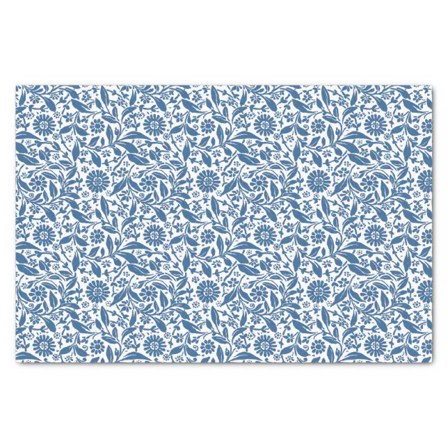 Pretty Blue and White Floral Pattern Tissue Paper | Zazzle