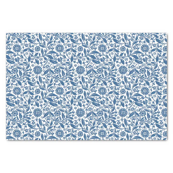Pretty Blue and White Floral Pattern Tissue Paper | Zazzle