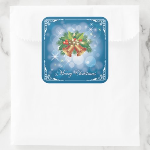 Pretty Blue and White Merry Christmas Square Sticker | Zazzle
