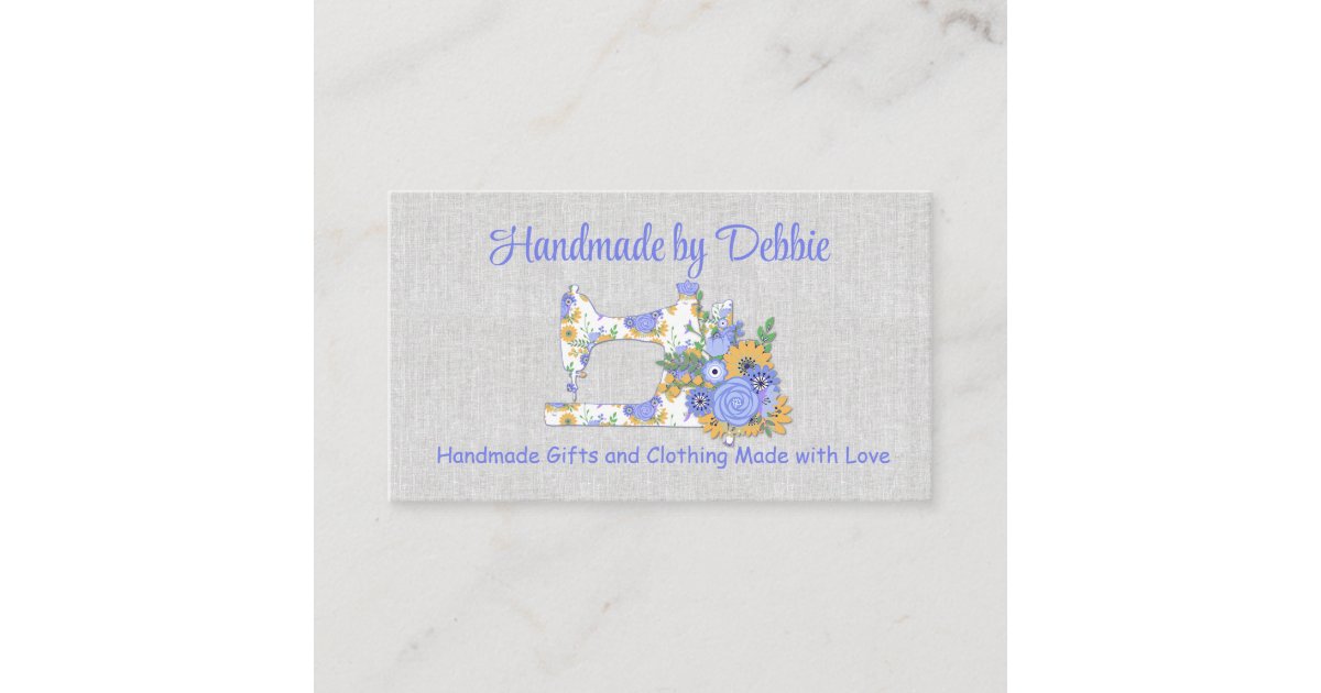 Pretty Blue and Yellow Floral Sewing Machine Business Card | Zazzle