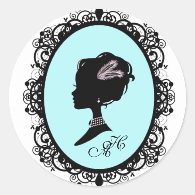 pretty blue cameo classic round sticker | Zazzle