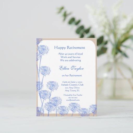 Pretty Blue Dandelion Retirement Party Invitation | Zazzle