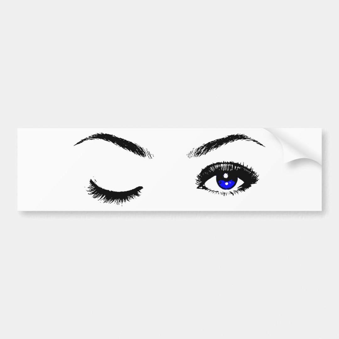 Pretty Blue Eyes Winking Bumper Sticker | Zazzle