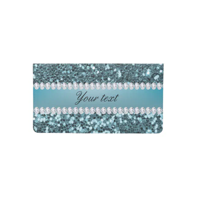 Pretty Blue Faux Glitter and Diamonds Checkbook Cover | Zazzle