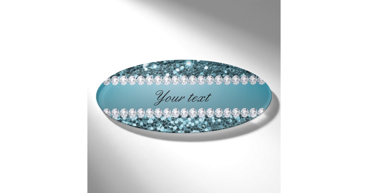 Pretty Blue Faux Glitter and Diamonds Name Tag | Zazzle