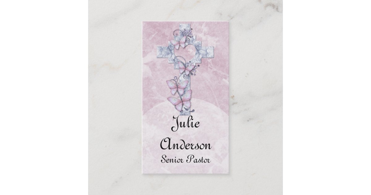 Pretty Blue Floral Christian Cross Business Cards | Zazzle