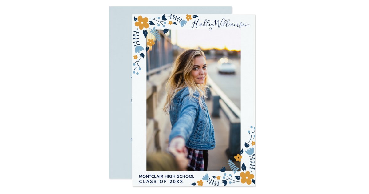 Pretty Blue Flowers Graduation Party Grad Photo Invitation | Zazzle.com
