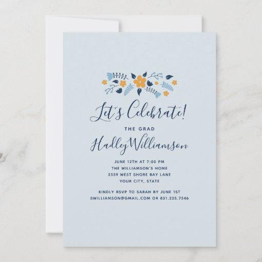 Pretty Blue Flowers Graduation Party Grad Photo Invitation | Zazzle