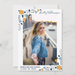 Pretty Blue Flowers Graduation Party Grad Photo Invitation | Zazzle