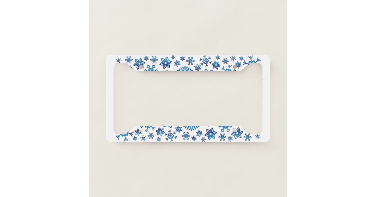 Pretty Blue Glitter Winter Snowflakes Christmas License Plate Frame ...