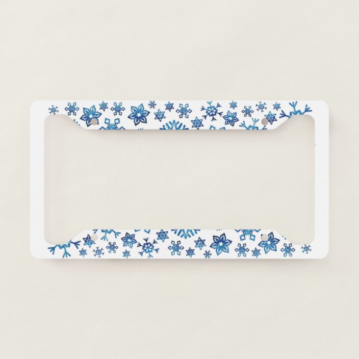 Pretty Blue Glitter Winter Snowflakes Christmas License Plate Frame ...