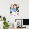 Pretty Blue Green Girly Floral Illustration Poster | Zazzle