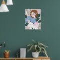 Pretty Blue Green Girly Floral Illustration Poster | Zazzle