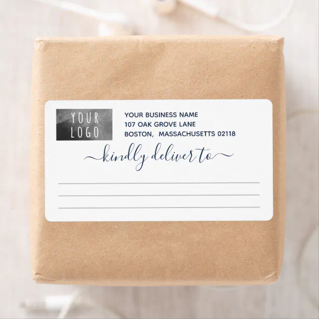 Pretty Blue Kindly Deliver To Logo Shipping Label | Zazzle