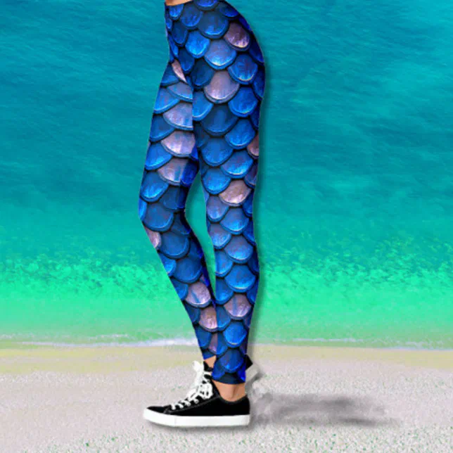 Pretty Blue Mermaid Fish Scales Leggings | Zazzle