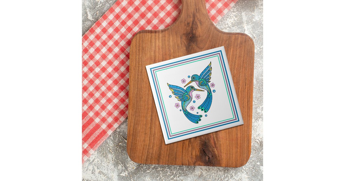 Pretty Blue Mosaic Hummingbirds Ceramic Tile | Zazzle