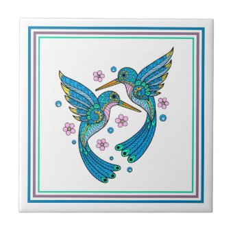 Pretty Blue Mosaic Hummingbirds Ceramic Tile | Zazzle