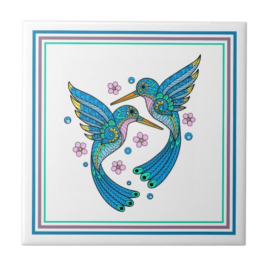 Pretty Blue Mosaic Hummingbirds Ceramic Tile | Zazzle.com