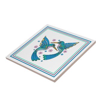 Pretty Blue Mosaic Hummingbirds Ceramic Tile | Zazzle
