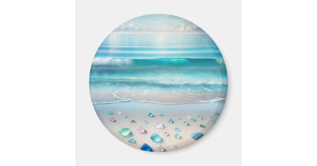 Pretty Blue Ocean Waves and Sea Glass Magnet | Zazzle