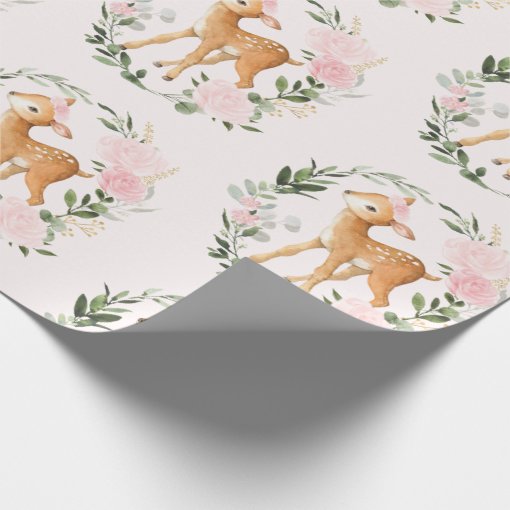 Pretty Blush Floral Woodland Deer Baby Fawn Wrapping Paper | Zazzle