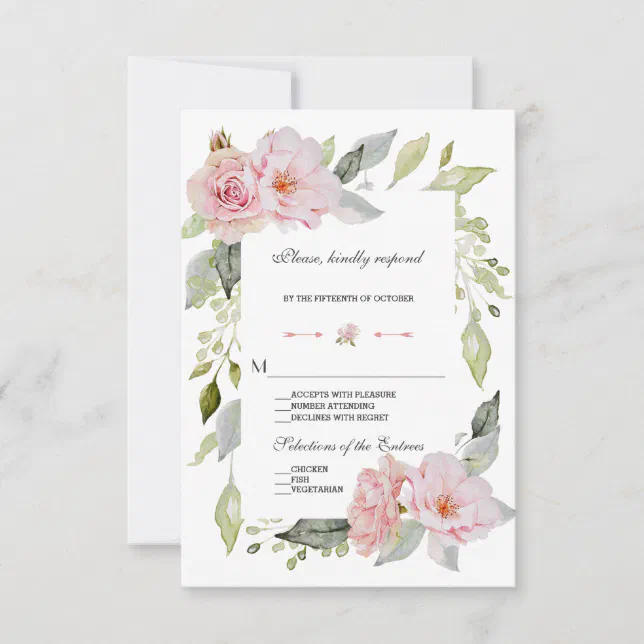 Pretty Blush Pink Floral Bloom Wedding RSVP Card | Zazzle