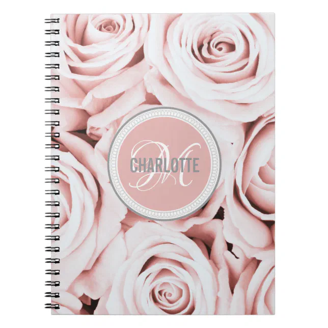 Pretty blush pink floral monogrammed name notebook | Zazzle
