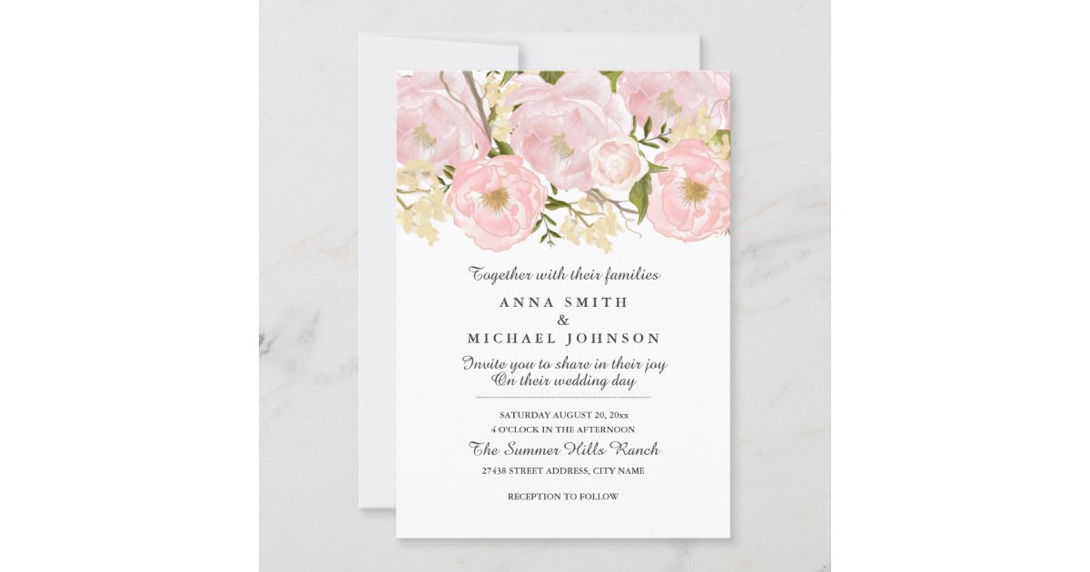 Pretty Blush Pink Floral Wedding Invitation Zazzle