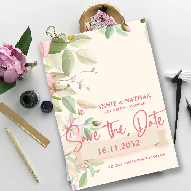 Pretty Blush Pink Floral Wedding Save the Date | Zazzle