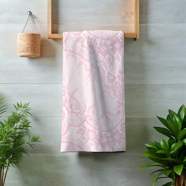 Pretty Blush Pink Lace Look Floral Bath Towel Set | Zazzle