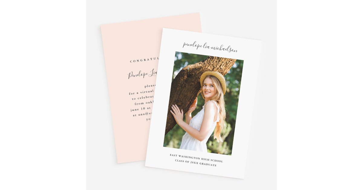 Pretty Blush Virtual Graduation Party Photo Invitation | Zazzle