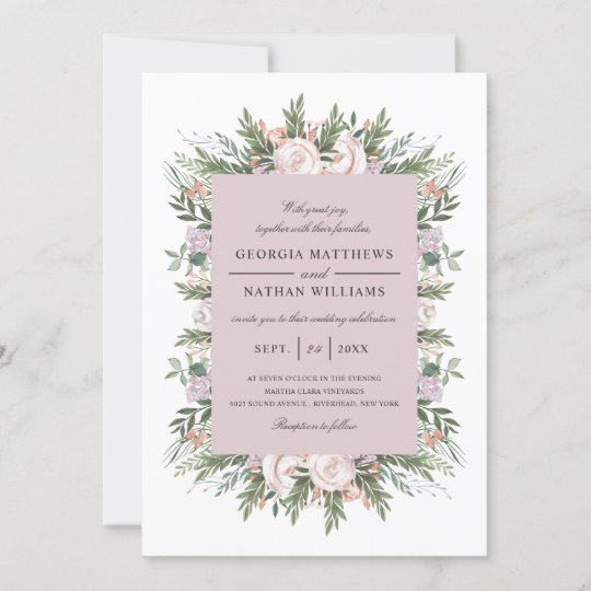 Pretty Bohemian Floral Elegant Light Mauve Wedding Invitation | Zazzle.com