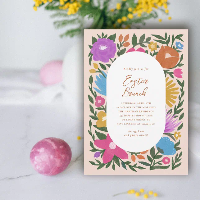 Pretty Bold Florals Easter Brunch | Orange Invitation | Zazzle