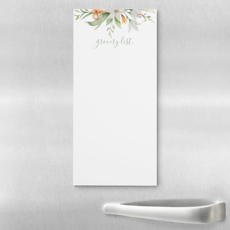 Pretty Botanical Garden Floral Lilies Magnetic Notepad | Zazzle