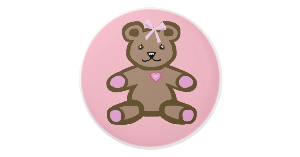 Pretty brown and pink girl baby teddy bear ceramic knob | Zazzle