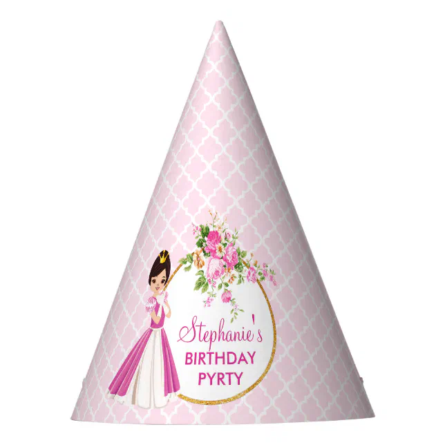 Pretty Brunette Princess Birthday Party Hat | Zazzle