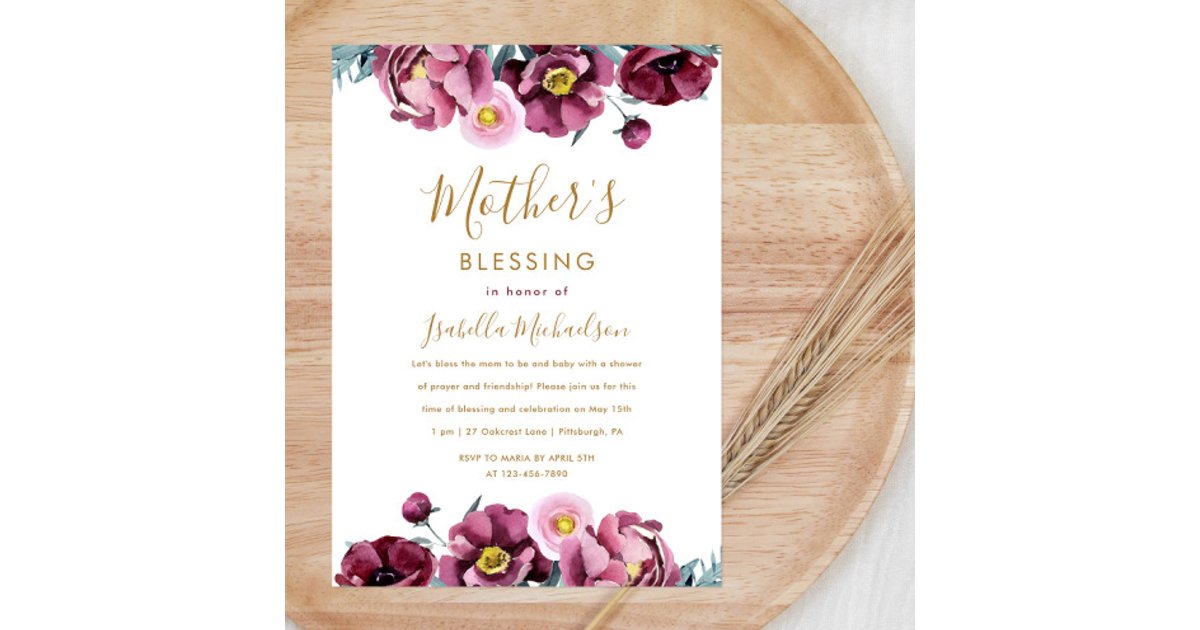 Pretty Burgundy Christian Mother's Blessing Party Invitation | Zazzle