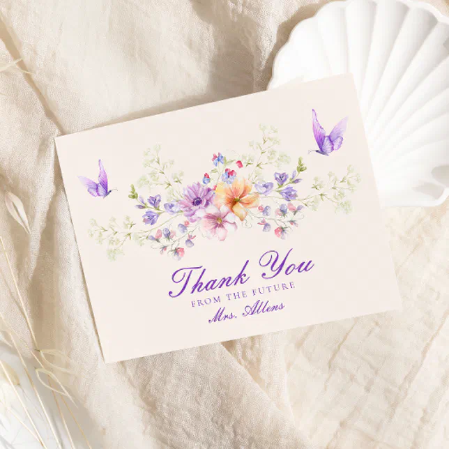 Pretty Butterflies Floral Bridal Shower Thank You Card | Zazzle