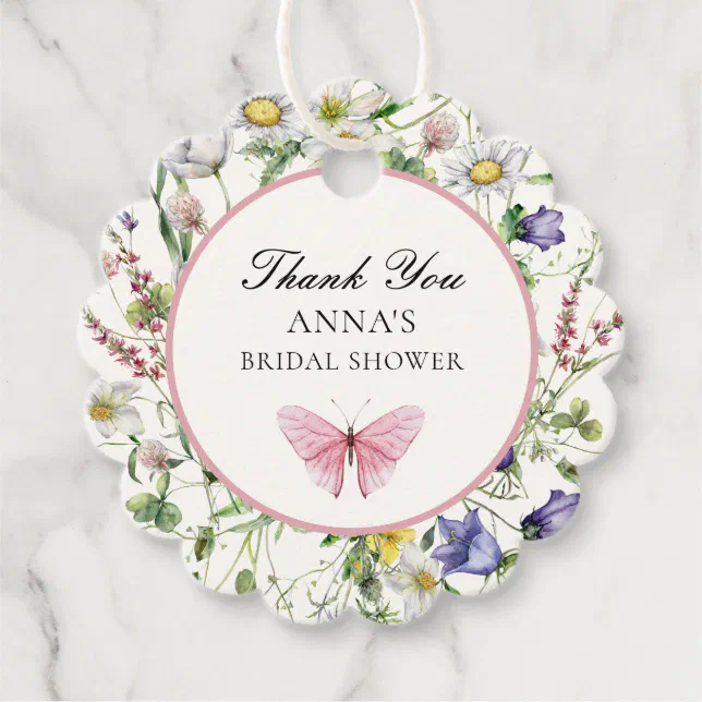 Pretty Butterflies Flowers Bridal Shower Favor Tags | Zazzle