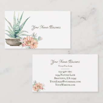 Pretty Cactus and Flower Cacti Business Card | Zazzle