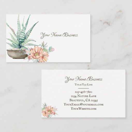 Pretty Cactus and Flower Cacti Business Card | Zazzle