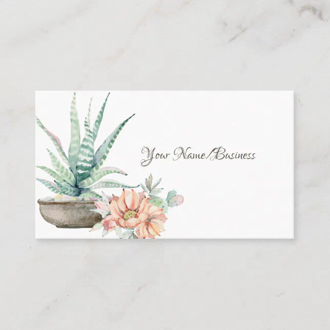 Pretty Cactus and Flower Cacti Business Card | Zazzle