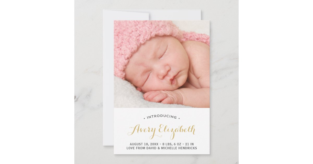 Pretty Calligraphy | Photo Birth Announcement | Zazzle