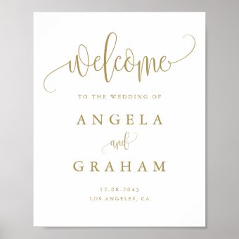 Pretty Calligraphy Script Gold Wedding Welcome Poster | Zazzle