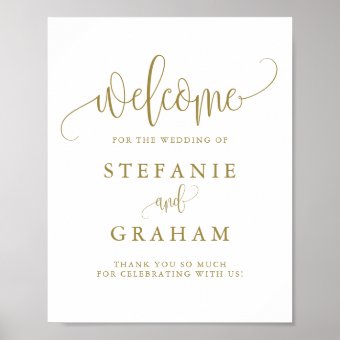Pretty Calligraphy Script Gold Wedding Welcome Poster | Zazzle